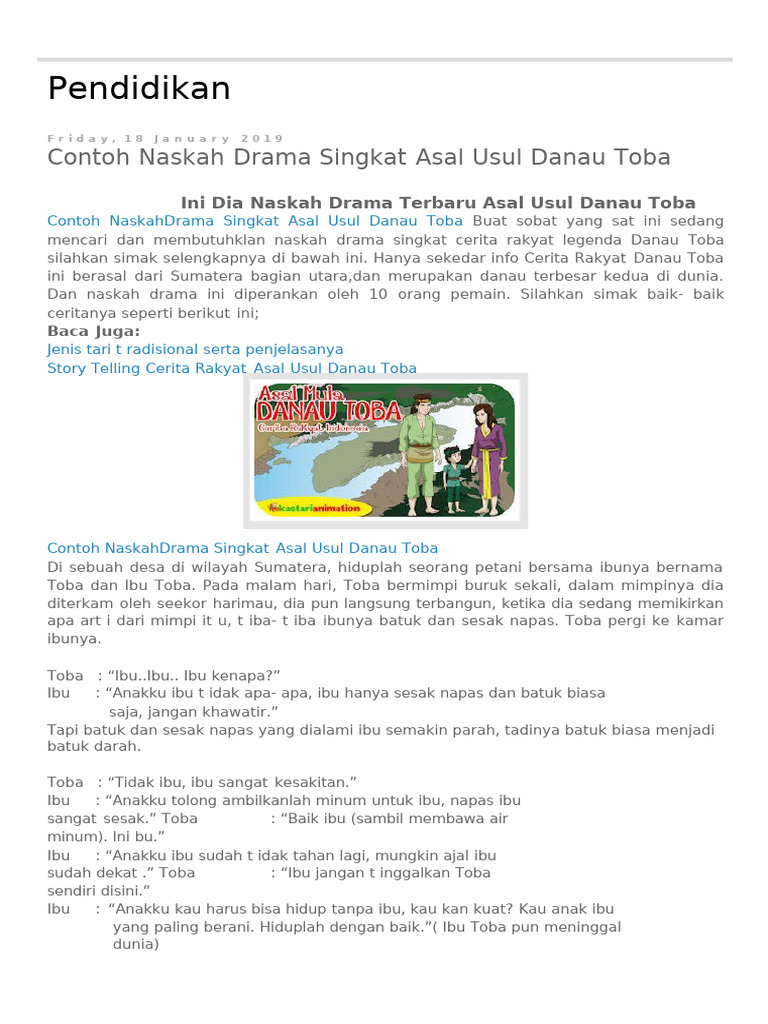Pendidikan - Contoh Naskah Drama Singkat Asal Usul Danau Toba | PDF