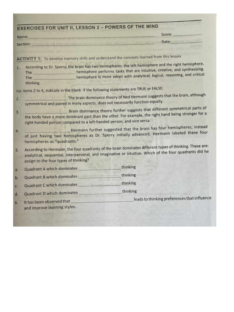 UNIT 2 L1nL2 Activity | PDF