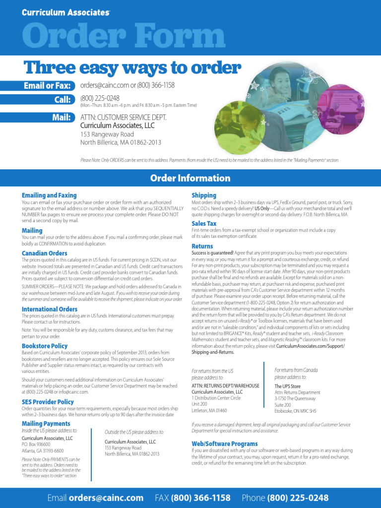 Curriculum Associates Order Form Guide | PDF | Credit Card | Business