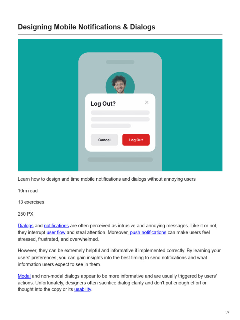 Designing Mobile Notifications Dialogs | PDF | Computing