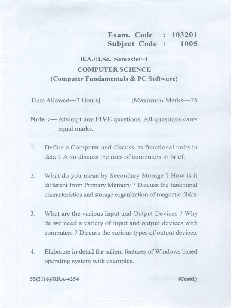 Cs Ba-bsc 1st Sem 2016 | PDF | Computer Data Storage | Computer Engineering