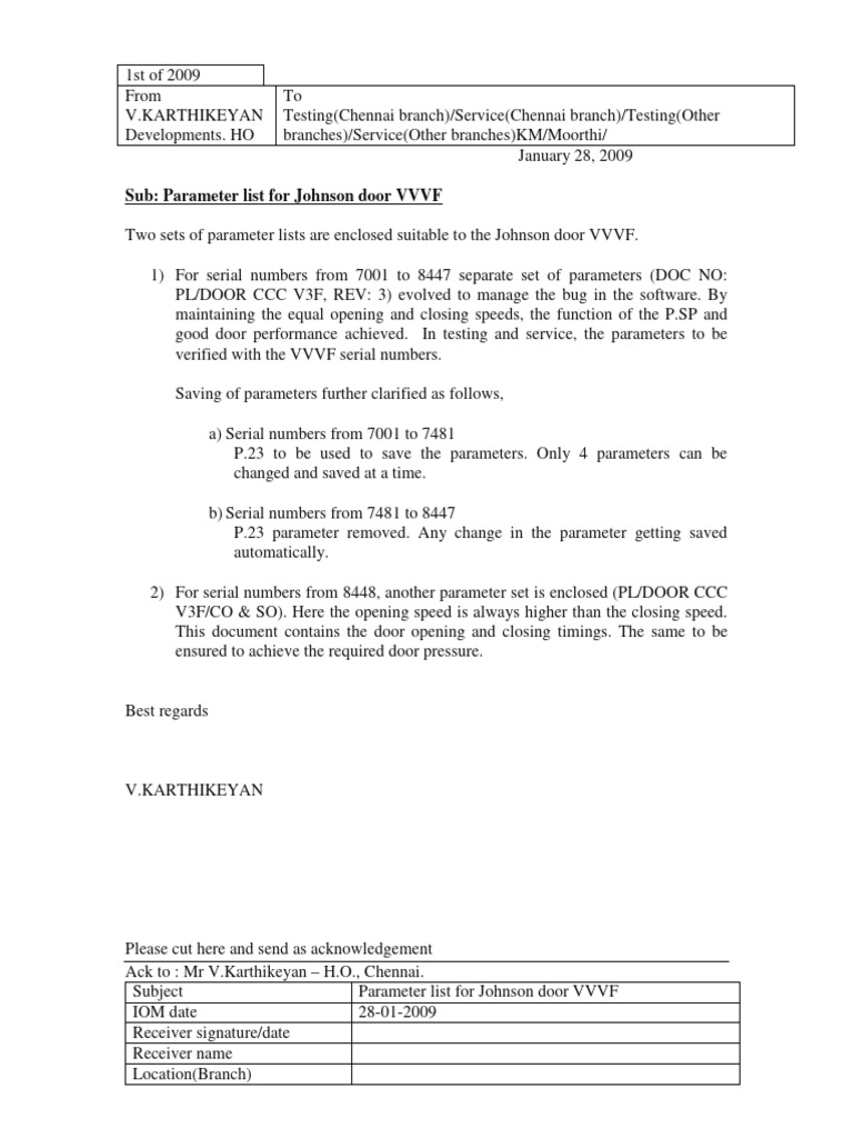 Parameter List For Johnson Door VVVF F | PDF | Electricity | Electrical ...