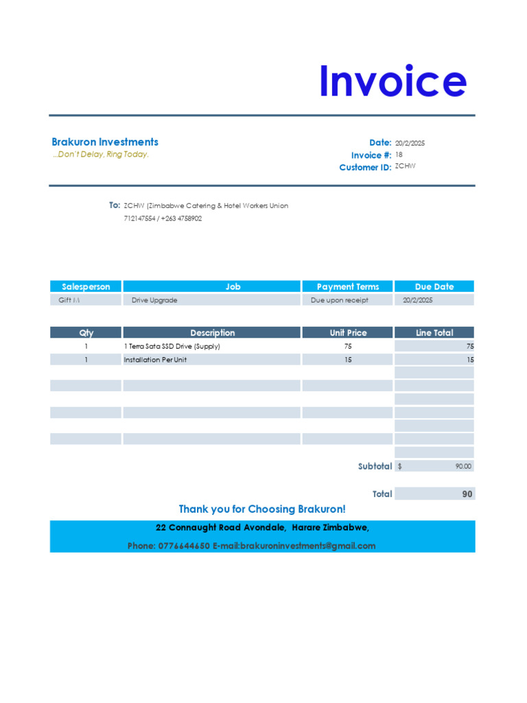 Invoice for SSD Drive Installation | PDF