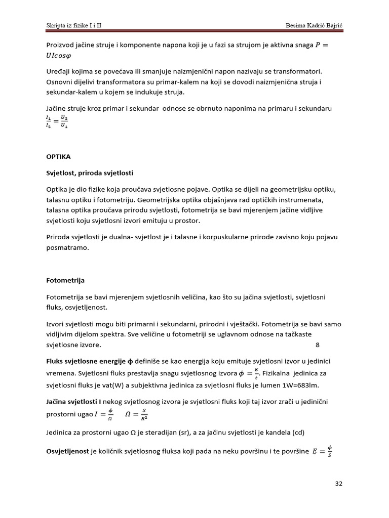 Optika Svjetlost, Priroda Svjetlosti: Skripta Iz Fizike I I II | PDF