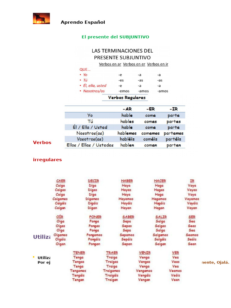 El Subjuntivo Presente Hoja de Trabajo - 88543 | PDF
