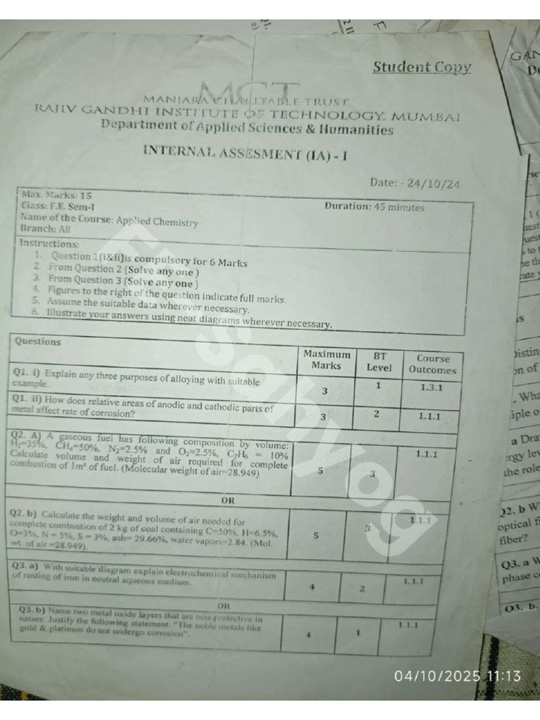 Applied Chemistry Unit Test Pyq 2024 Nep 2020 Fesahyog | PDF