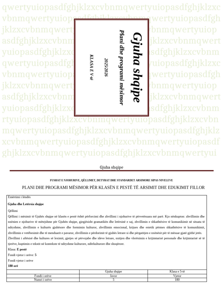 Gjuha Shqipe Kl. V | PDF