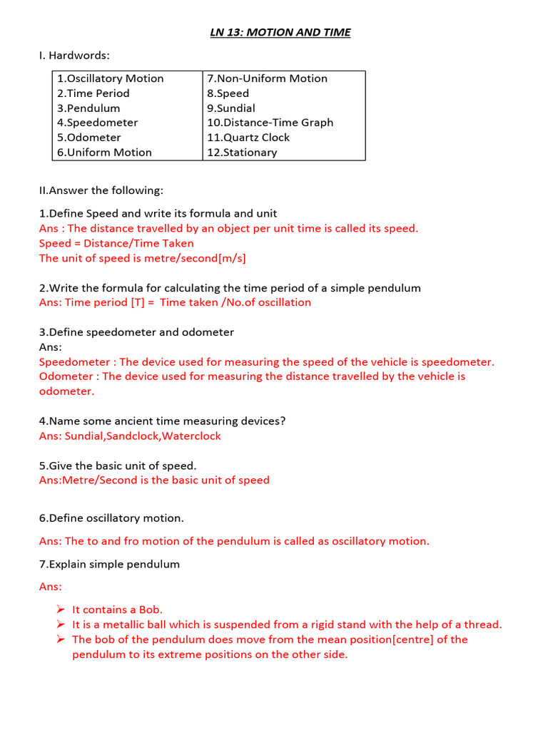 Motion and Time: Key Concepts Explained | PDF