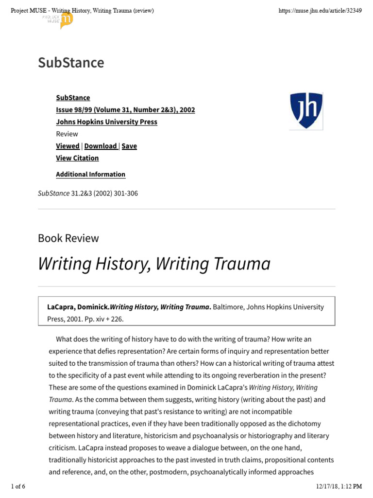 Analyzing Trauma in Historical Writing | PDF | Psychological Trauma ...