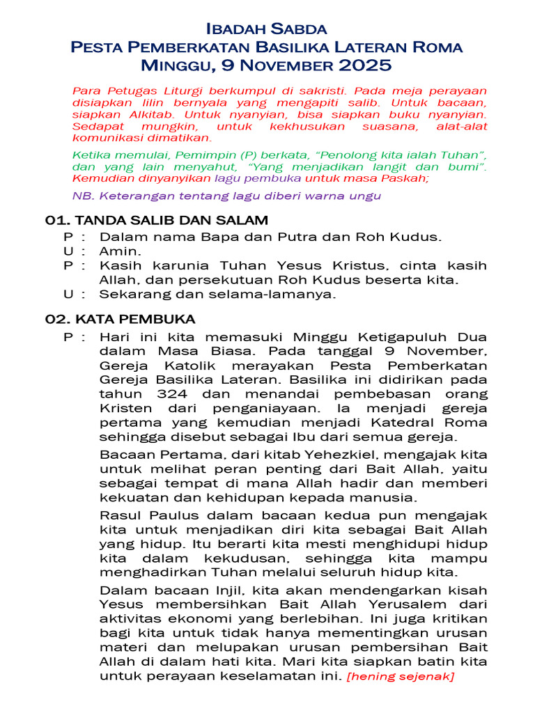 Pesta Pemberkatan Basilika Lateran 2025 | PDF