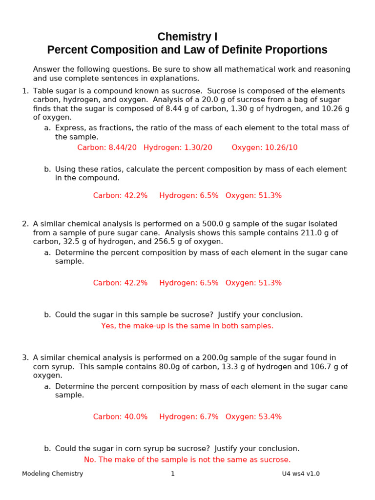 Percent Composition in Chemical Compounds | PDF | Chemical Substances ...