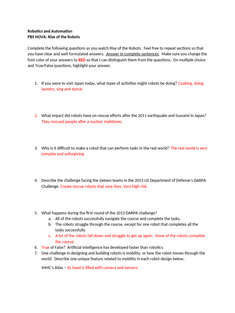 Robotics and Automation - PBS NOVA Rise of The Machines | PDF | Robot ...