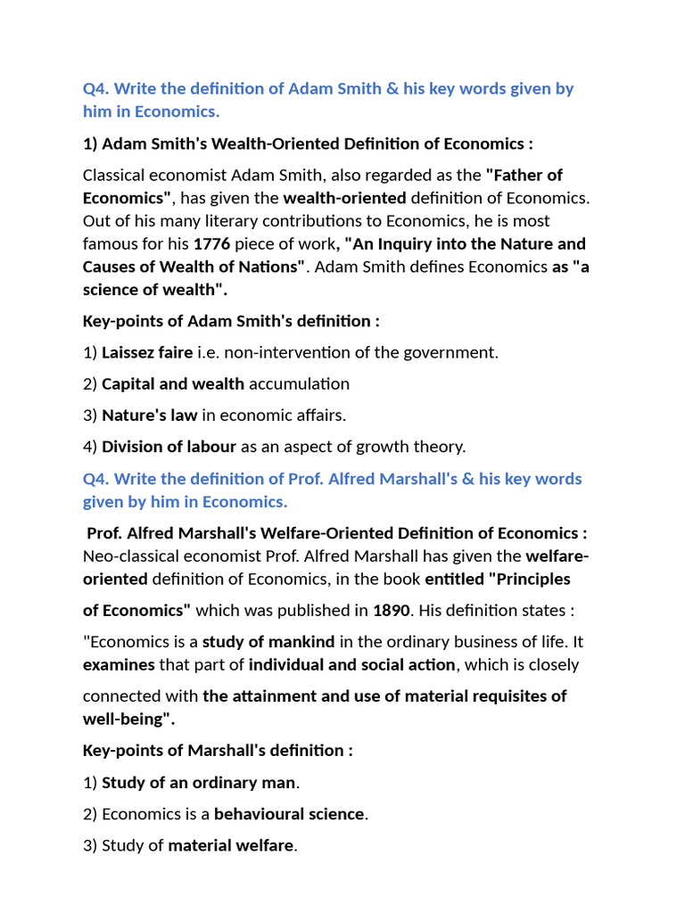 Definitions of Economics by Key Economists | PDF
