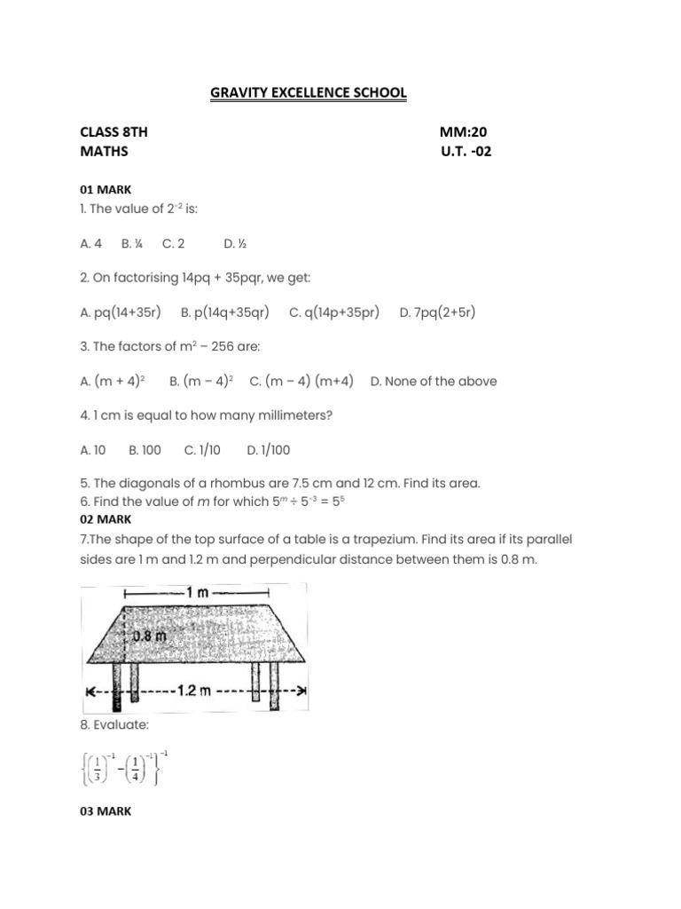 Class 8th Maths Ut | PDF