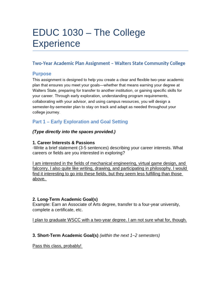Two-Year Academic Plan for WSCC Students | PDF | Academic Term | Cognition