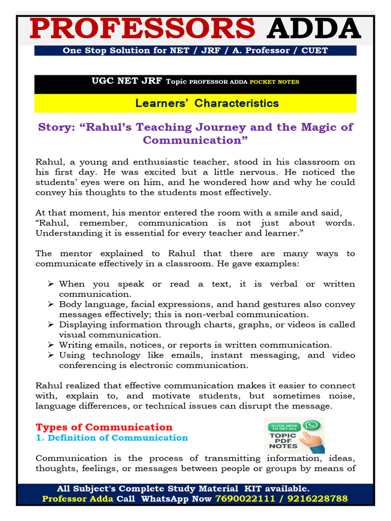 Learners’ Characteristics rahul Story “Rahul’s Teaching Journey and the Magic of Communication ...