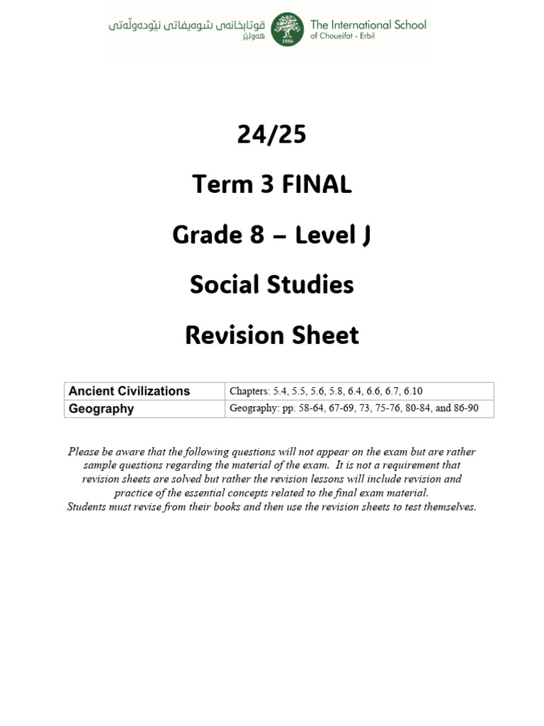 2425 - Grade 8 - Social Studies - Finals Revision Sheet | PDF | Rock ...