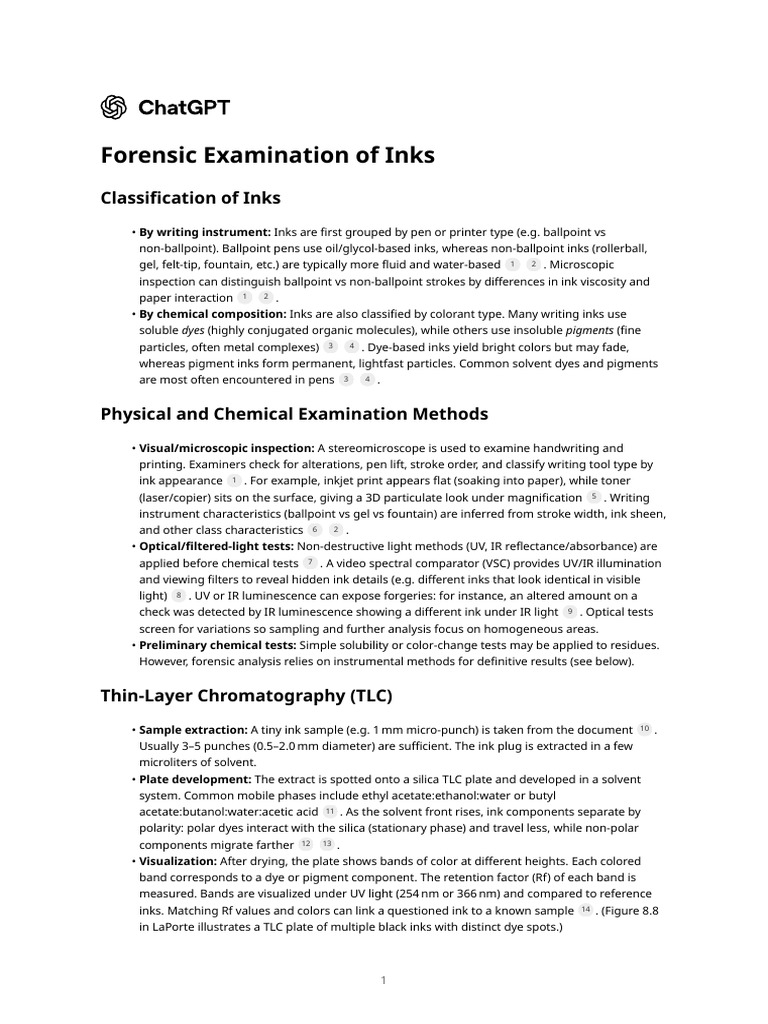 Forensic Examination of Inks | PDF | Thin Layer Chromatography | Ink