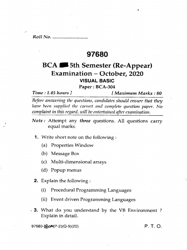 Bca 5 Sem Visual Basics 97680 Oct 2020 | PDF