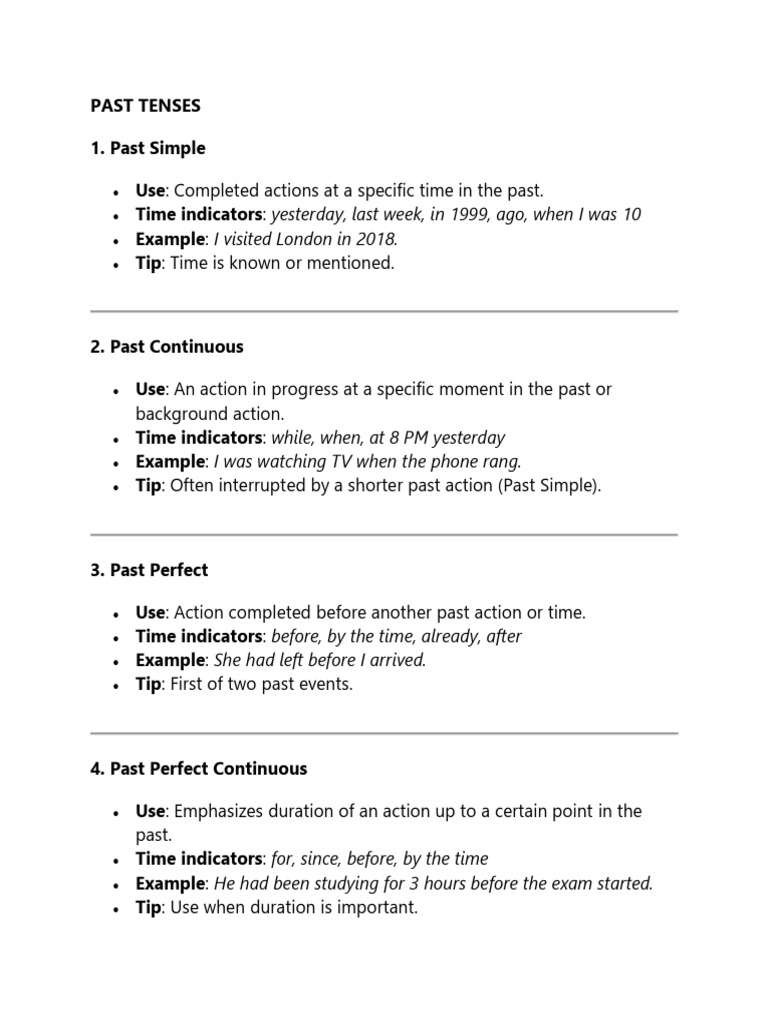 PAST_TENSES | PDF | Perfect (Grammar) | Grammatical Tense
