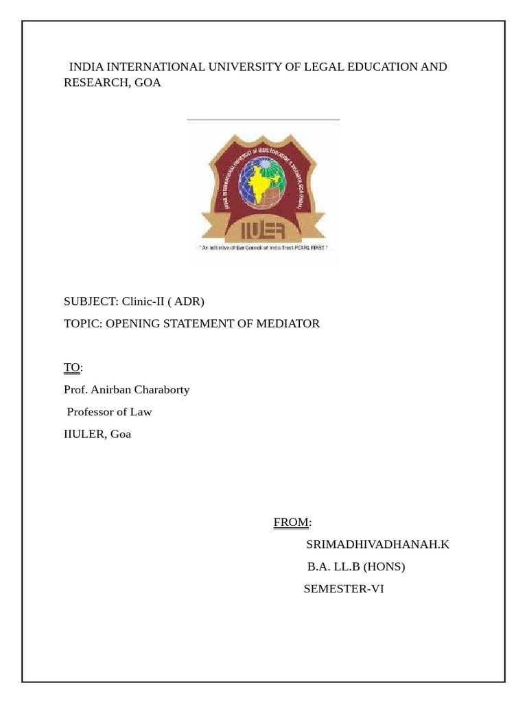 Opening Statement of Mediation | PDF | Mediation | Alternative Dispute ...