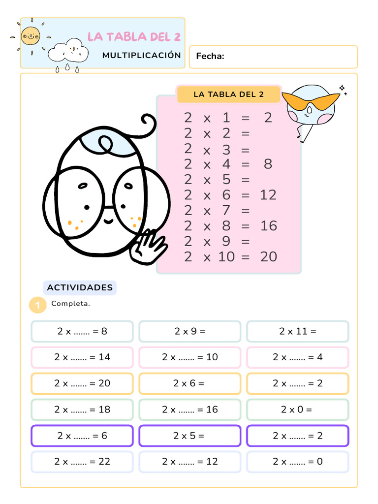 Actividades para aprender la tabla del 2 | PDF