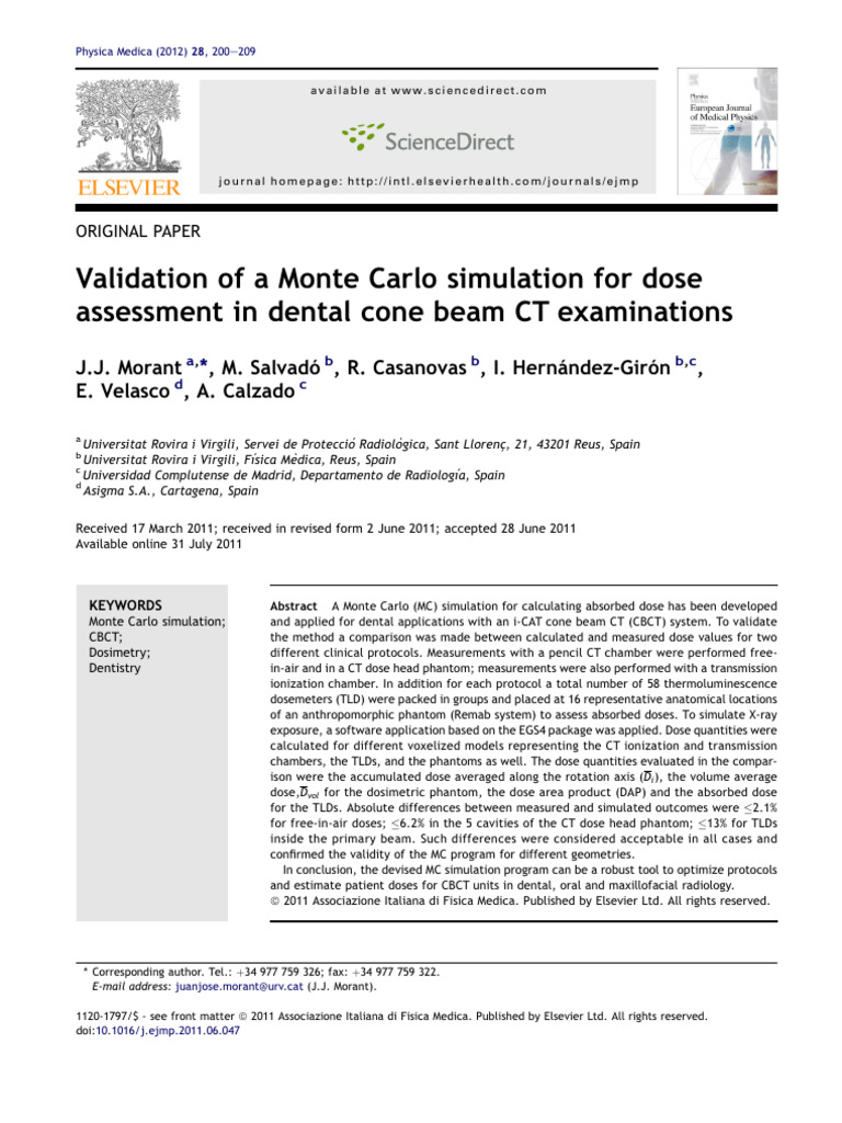 Monte Carlo Dose Validation in Dental CBCT | PDF | Ct Scan | X Ray