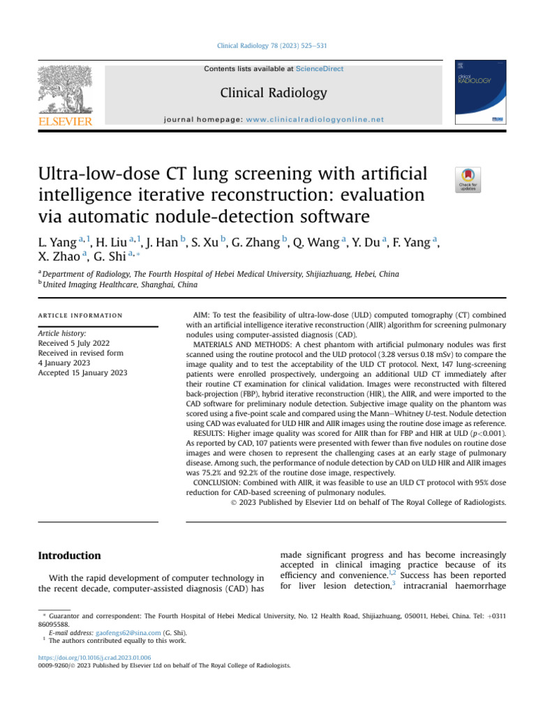 Ultra-Low-Dose CT for Lung Nodule Detection | PDF | Ct Scan | Radiology