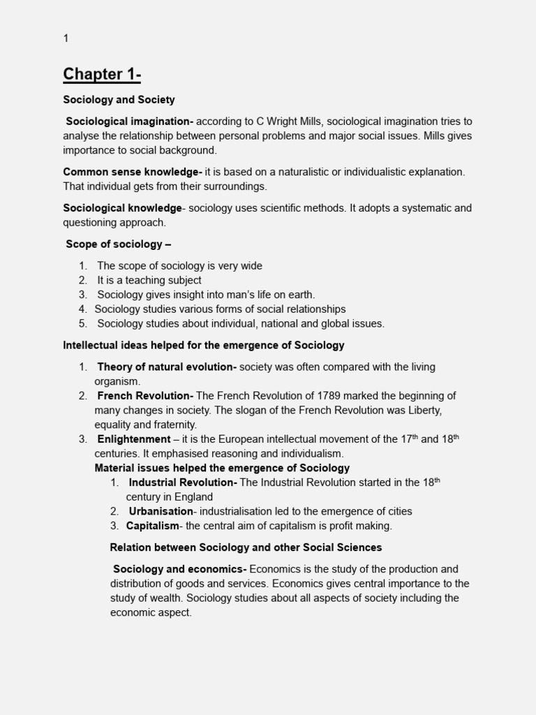 Plus One Sociology Short Notes Updated | PDF | Marriage | Family