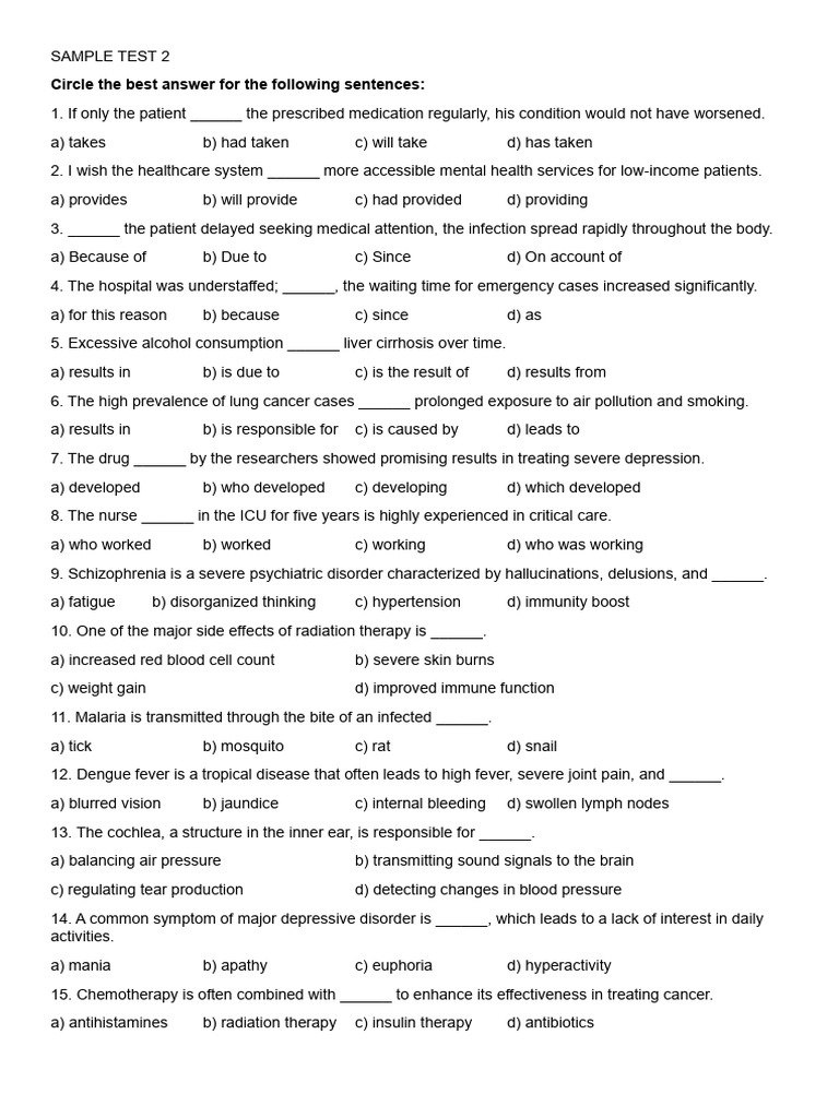 Sample Test 2 | PDF | Mood Disorders | Bipolar Disorder