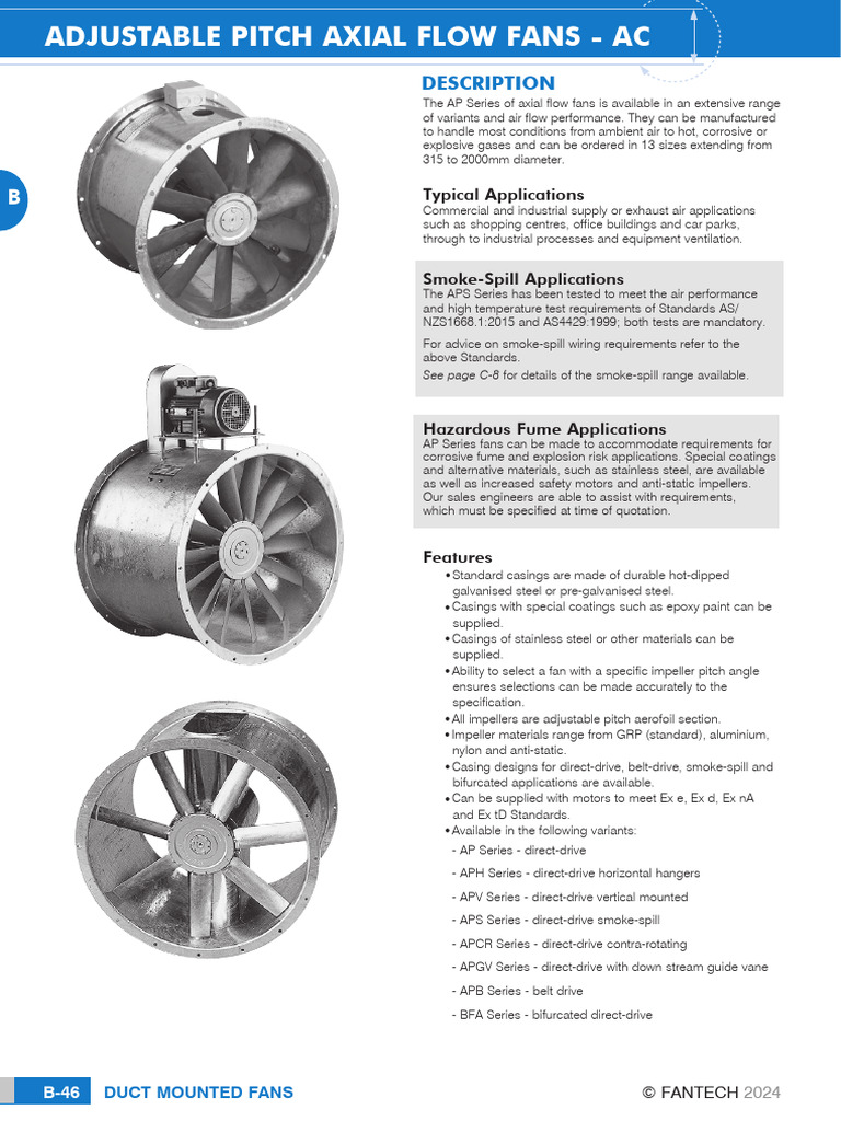 Adjustable Pitch Axial Flow Fans | PDF | Electric Motor | Mains Electricity