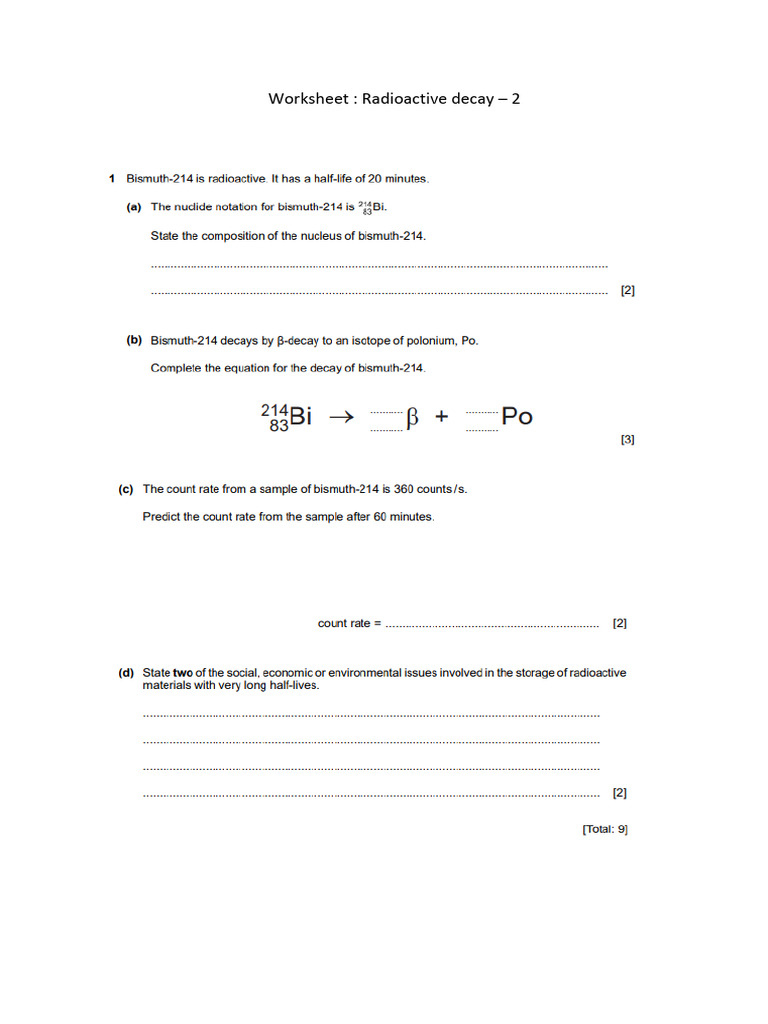 Worksheet Radioactivity 2 | PDF