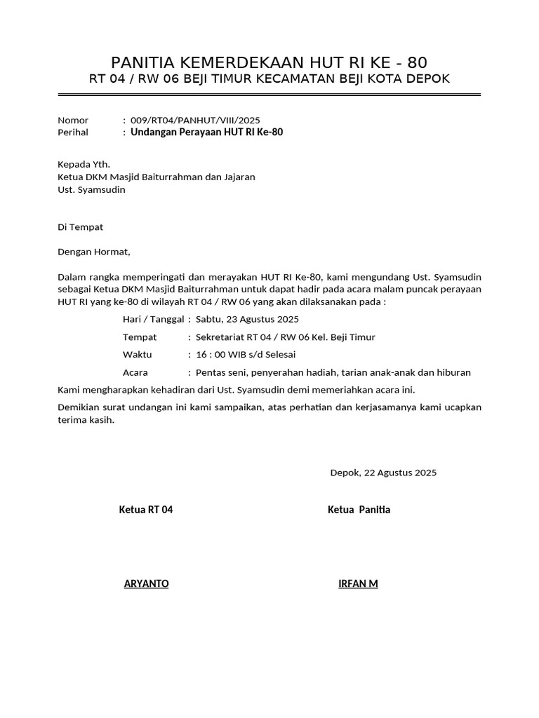 Undangan Perayaan HuT RI 80 | PDF