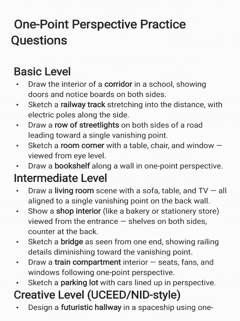 One Point Perspective Sample Questions | PDF
