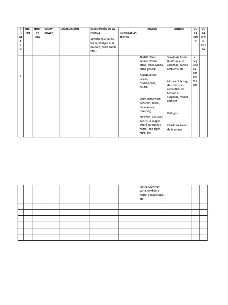 Plantilla Guion Tecnico (2) | PDF | Cine