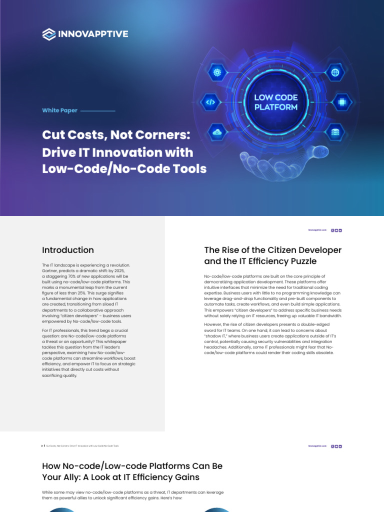 Cut Costs Not Corners Drive It Innovation With Low Code No Code Tools Whitepaper | PDF ...