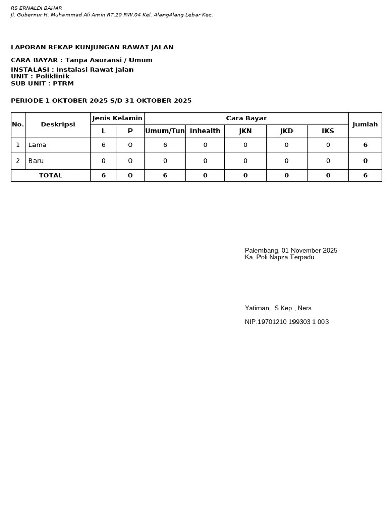 Rekap Kunjungan Rawat Jalan RS 2025 | PDF
