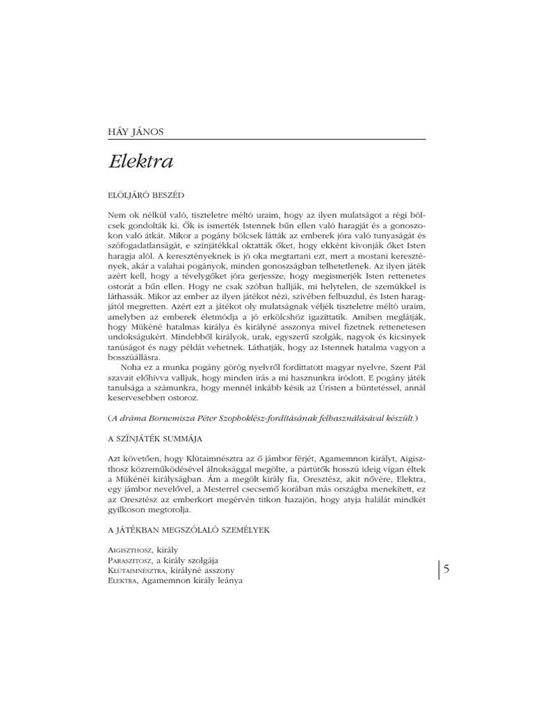 Háy János - Élektra | PDF