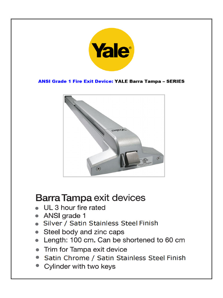 YALE Barra Tampa Fire Exit Device | PDF
