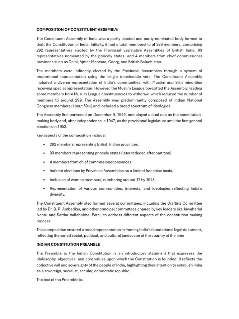 Unit I Introduction and Core Values of The Indian Constitution | PDF ...