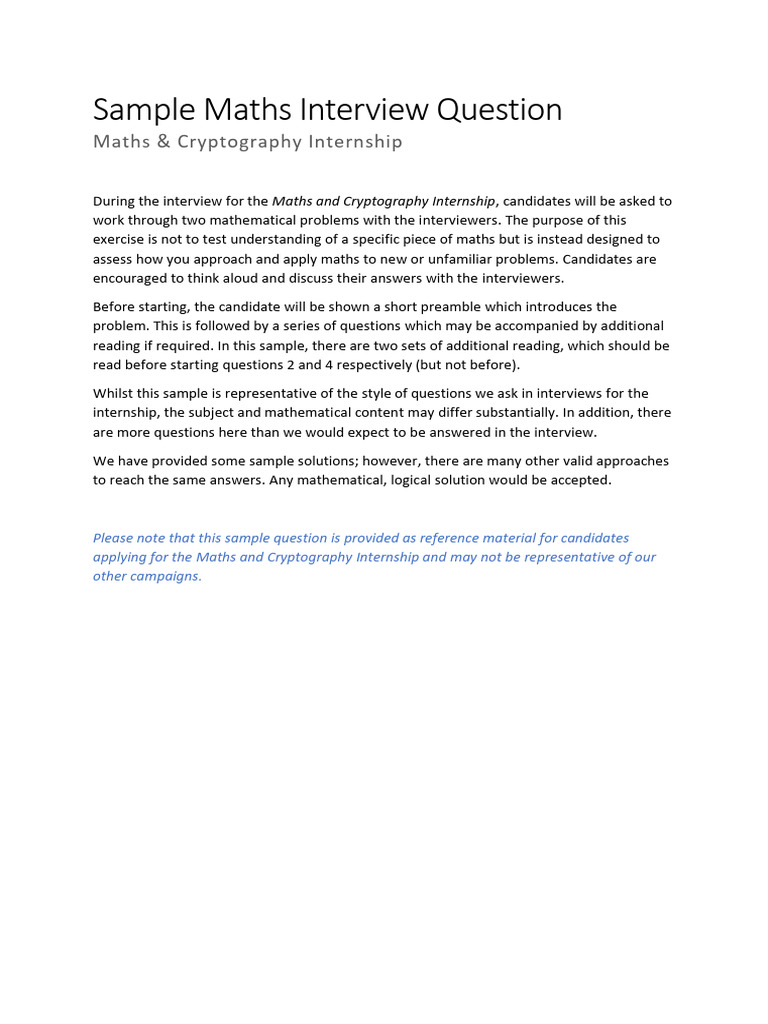 Sample Maths Internship Interview Questions | PDF | Mathematics ...