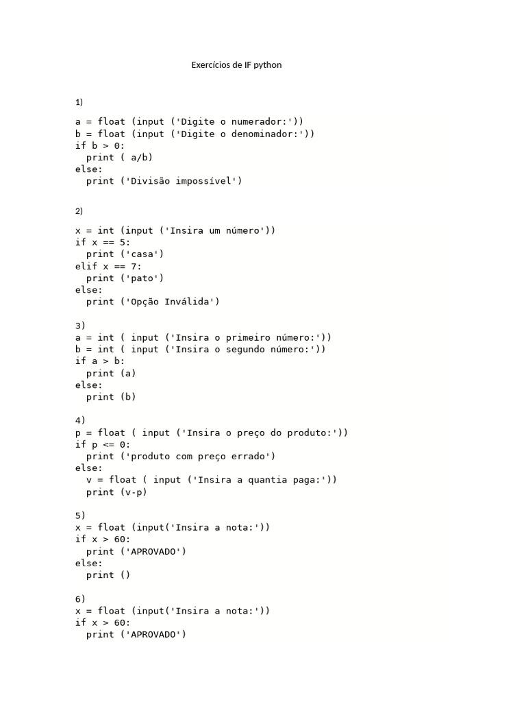 Exercícios de IF python | PDF