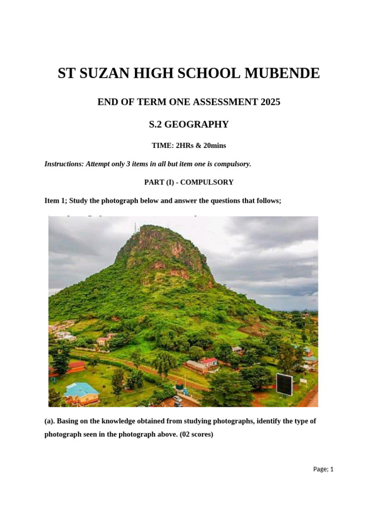 S.2 GEOG EOT ONE 2025 MHS Full Paper - TR Sultan | PDF | East Africa ...