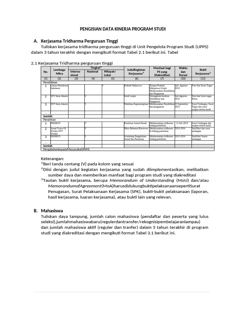 Pengisian Data Kinerja Program Studi | PDF