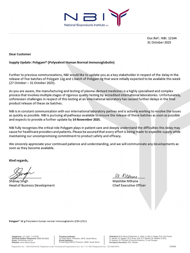 12144 - Polygam Stock Update Letter | PDF