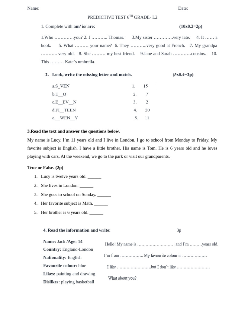 6th Grade Predictive Test Template | PDF