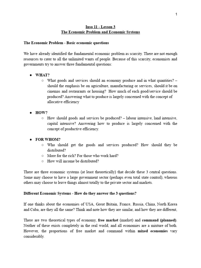 3a Inso 11 Lesson 3 25-26 Economic Systems Reading Notes | PDF | Market ...