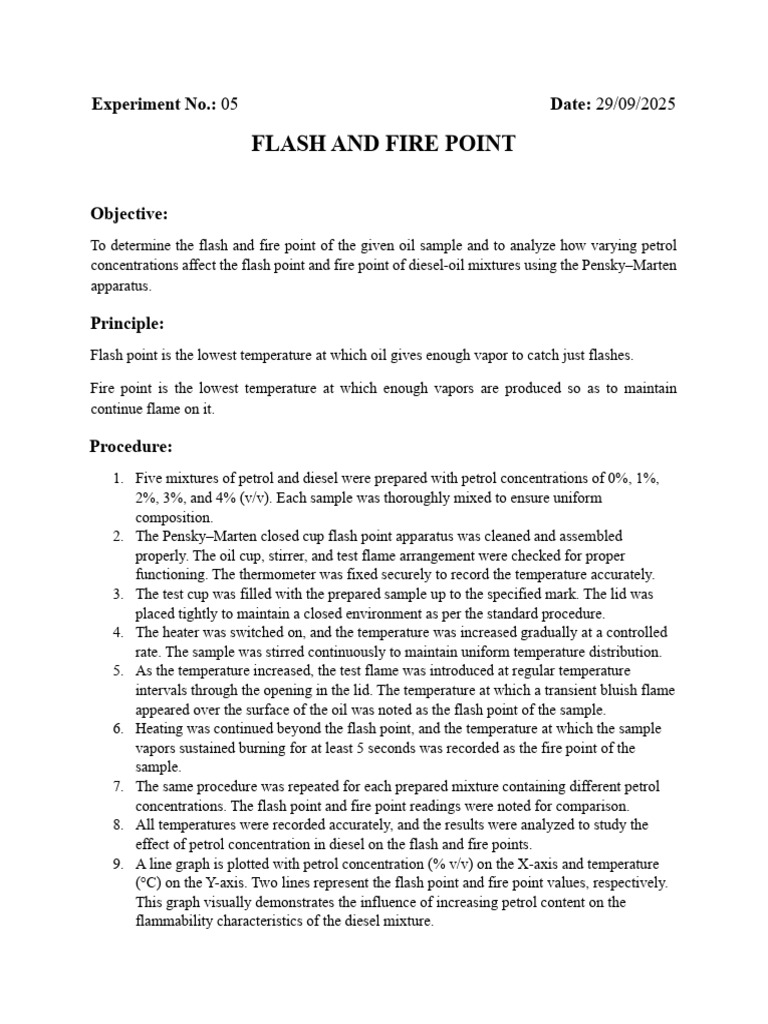 Flash and Fire Point (1) | PDF | Gasoline | Diesel Fuel
