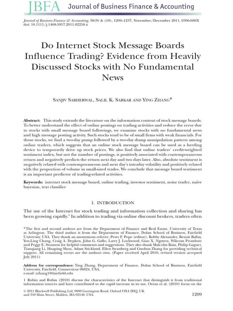 Influence of Stock Message Boards on Trading | PDF | Stocks | News