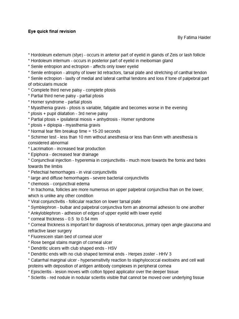 Eye Quick Final Revision | PDF | Glaucoma | Ophthalmology